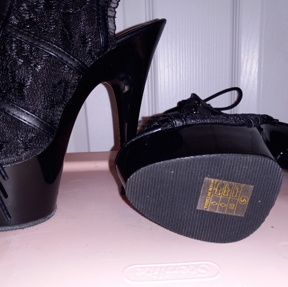 Pleaser | Shoes | New Black Lace Stiletto Heels Pleaser Lace Up | Poshmark